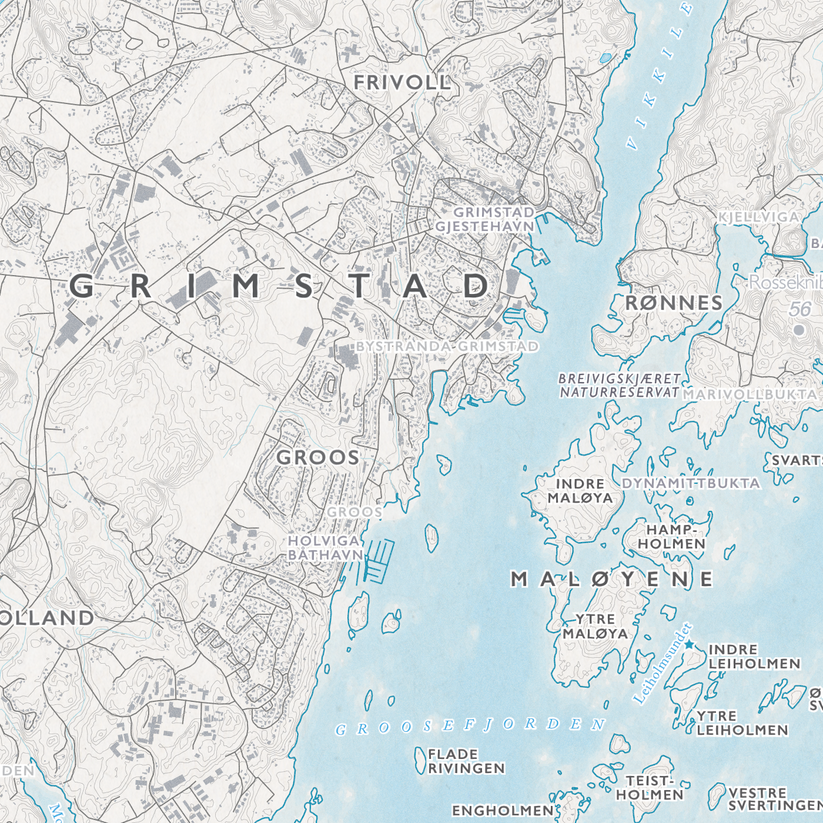 Skjærgårdskart Grimstad – Veggkart | Dapa Maps