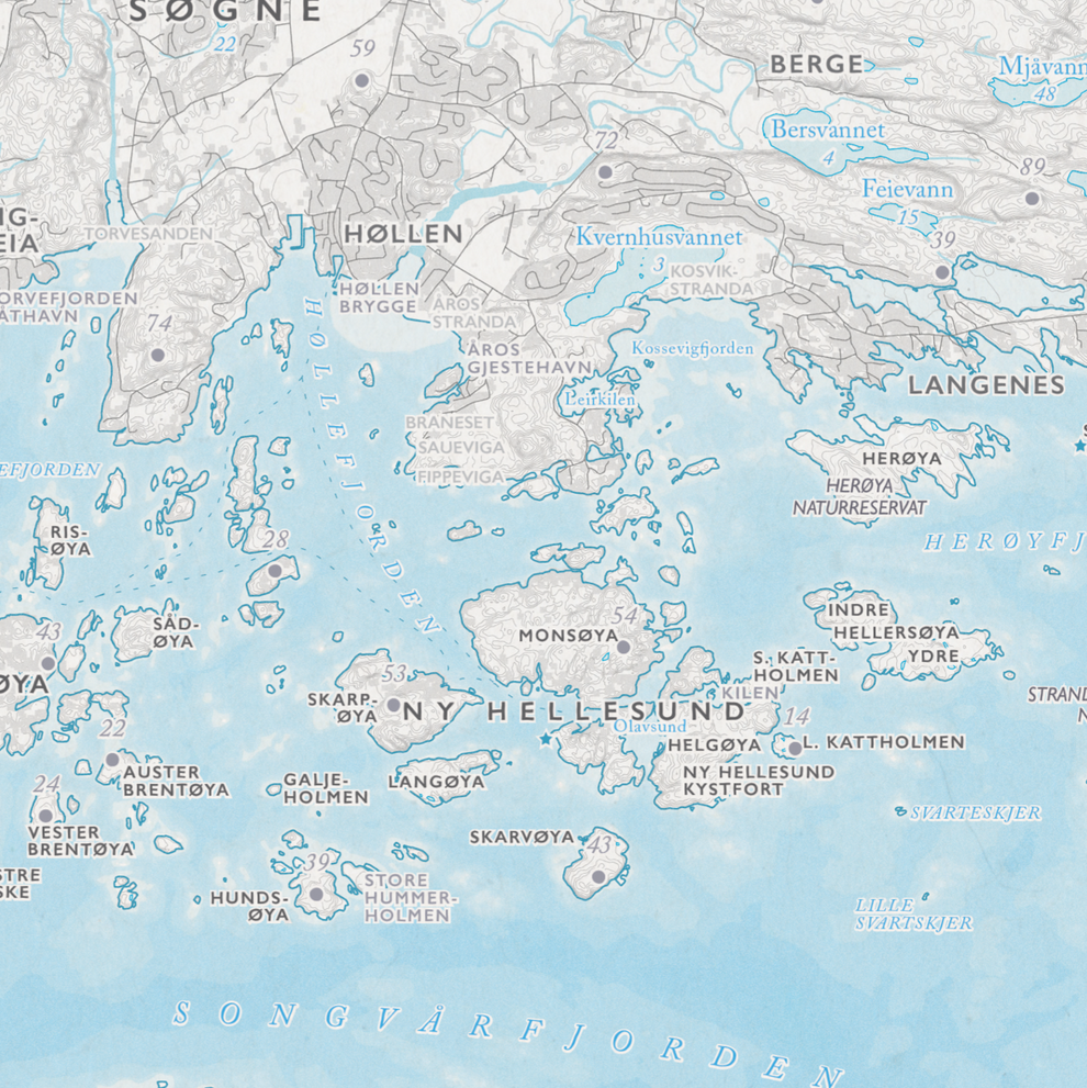 Skjærgårdskart Kristiansand – Veggkart | Dapa Maps